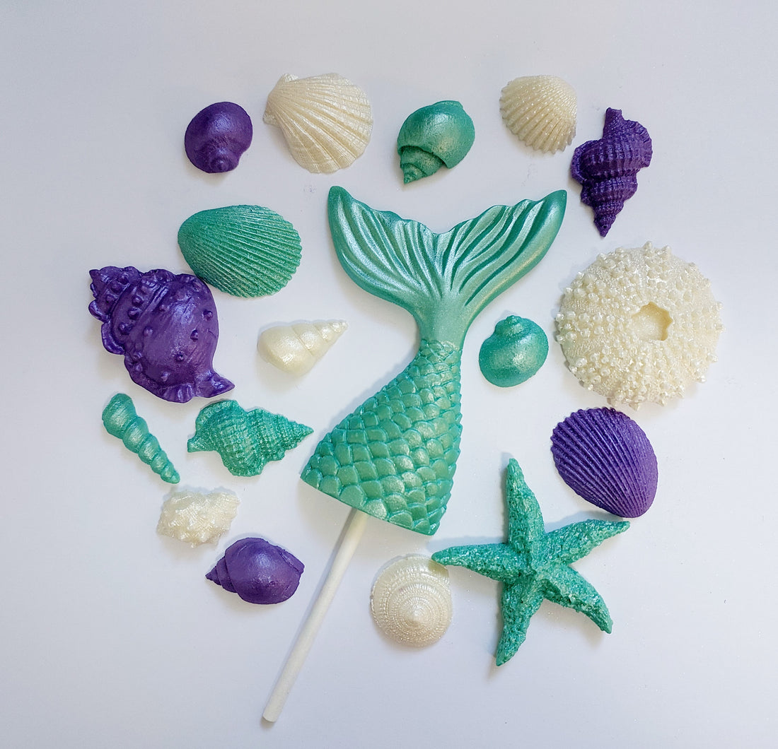 Mermaid Tail & Shells - Aqua, Purple & Cream - Edible Chocolate Cake D ...