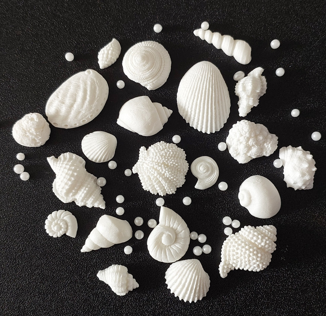 Small Shells - White x 100 & Sugar Pearls - Edible - Fondant Icing Cak ...